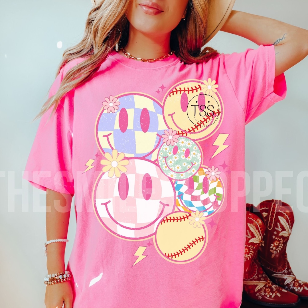 Retro Softball PNG: Smiley Face Sublimation Design (digital Download ...