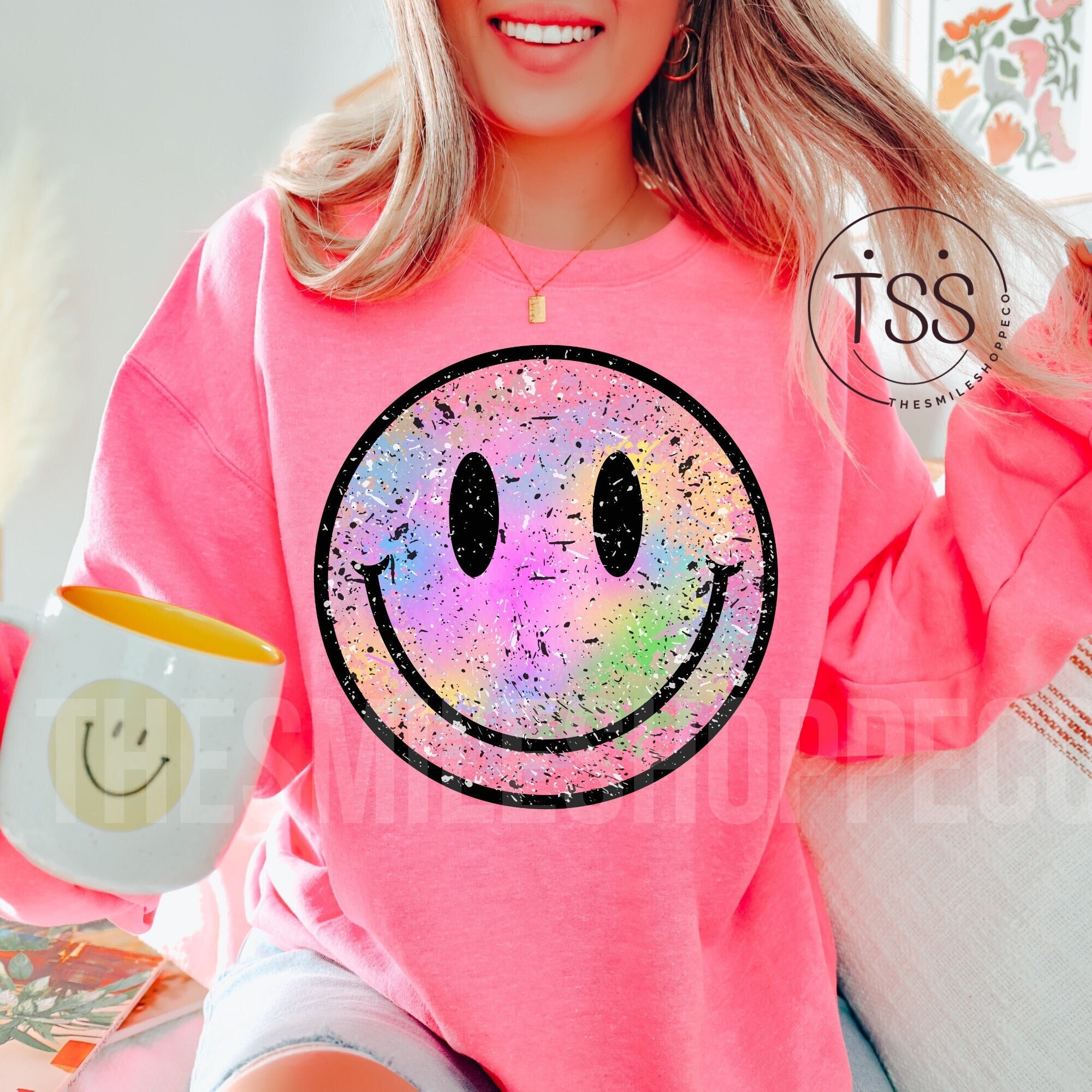 Preppy Smile Face Png Distressed Smile Face PDF Pink Smile Face Rainbow ...
