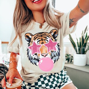 Preppy Tiger Blowing Bubble PNG: Pink Glitter Star Mascot (digital ...