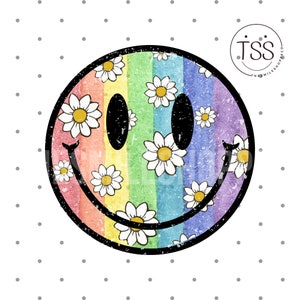 Distressed Smile Bundle Boho Floral Rainbow Png Smile Daisy Preppy ...