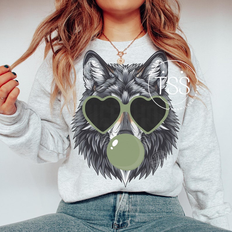 Wolf Blowing Bubble PNG: Heart Glasses Sublimation Design (digital ...