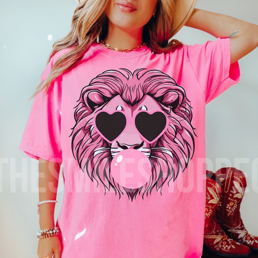 Preppy Lion Blowing Bubble PNG: Pink Glitter Star Design (digital ...