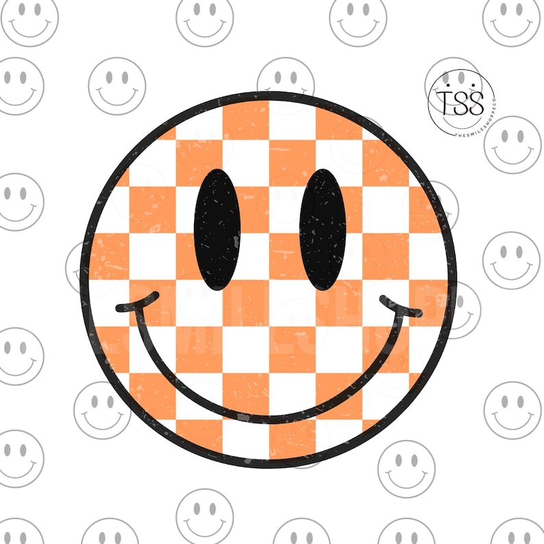 Checkered Smile Face PNG: Distressed Boho Floral Sublimation (digital ...