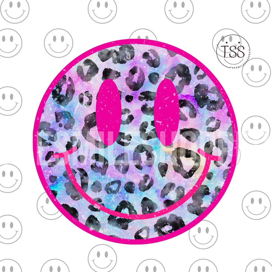Leopard Print Smile Face PNG: Distressed Sublimation Design - Etsy