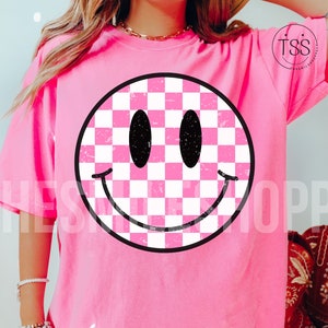 Retro Checkered Smile Face Png Pink Checkers Smile Distressed Smile ...