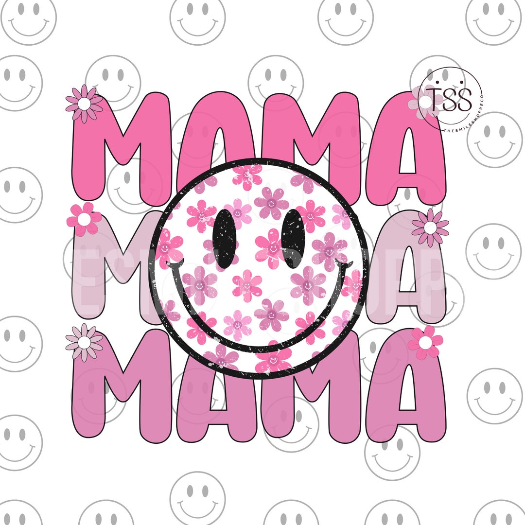 Retro Mama PNG, Mama Retro Smiley Png Preppy Smiley Face Png Distressed ...