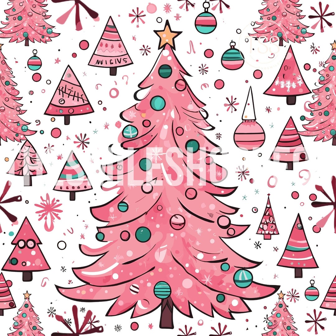 Pink Christmas Tree Seamless Pattern Christmas Tree Cake Png Preppy ...