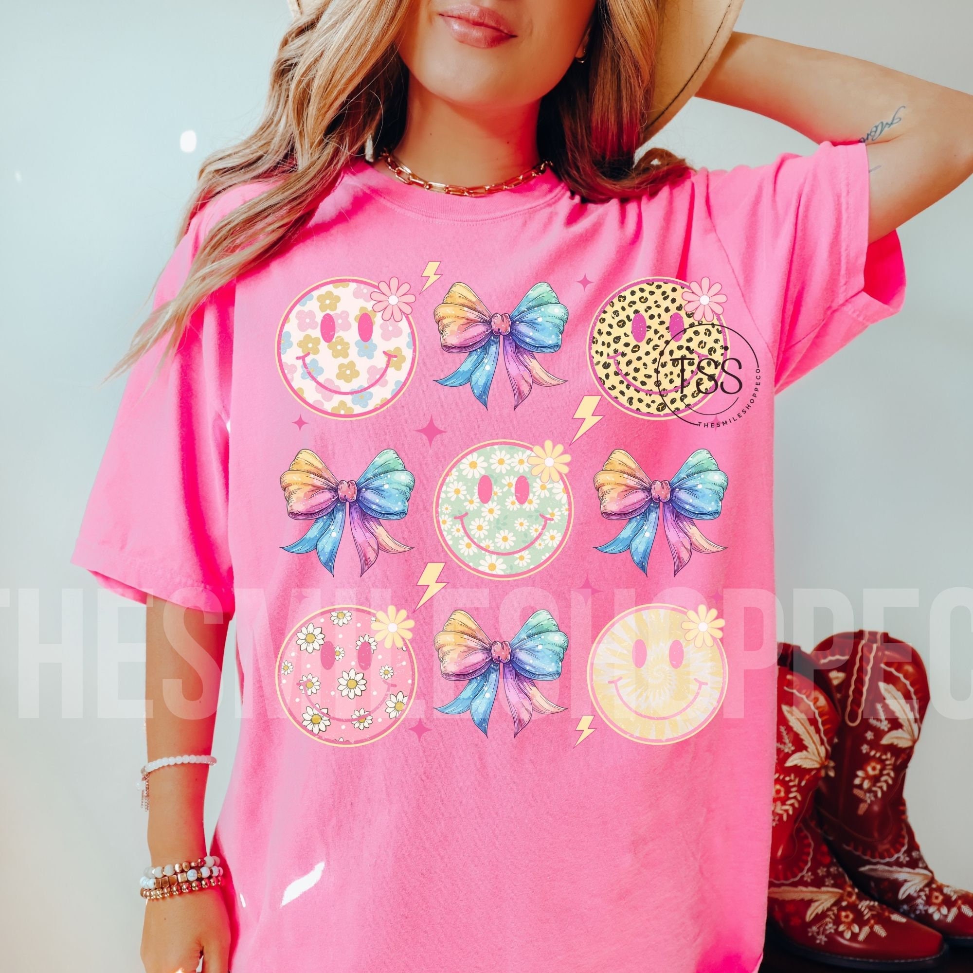 Trendy Bows & Distressed Smile Face PNG: Girly Sublimation Design ...