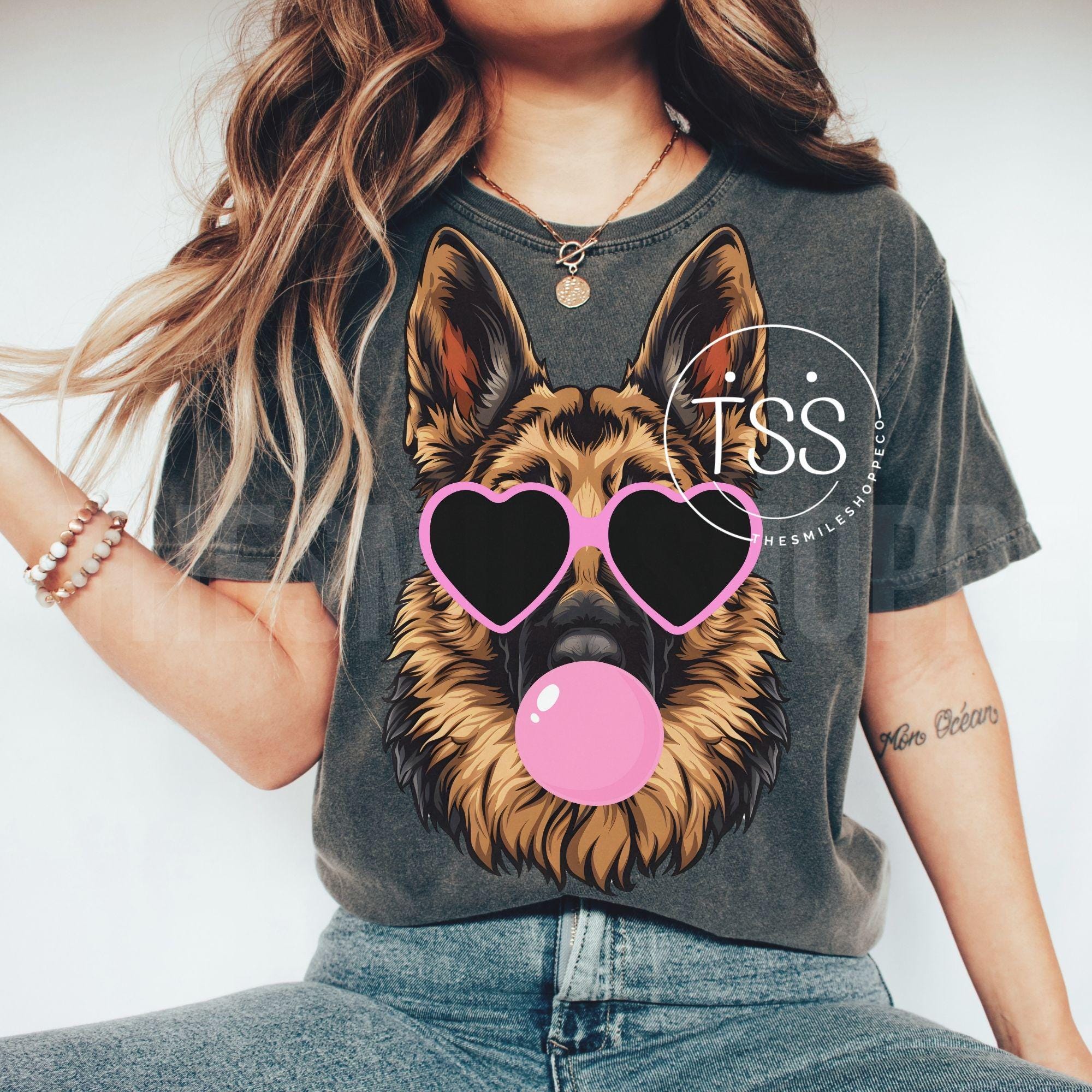 Preppy German Shepherd PNG: Bubble Gum, Heart Glasses, Dog Mom Shirt ...
