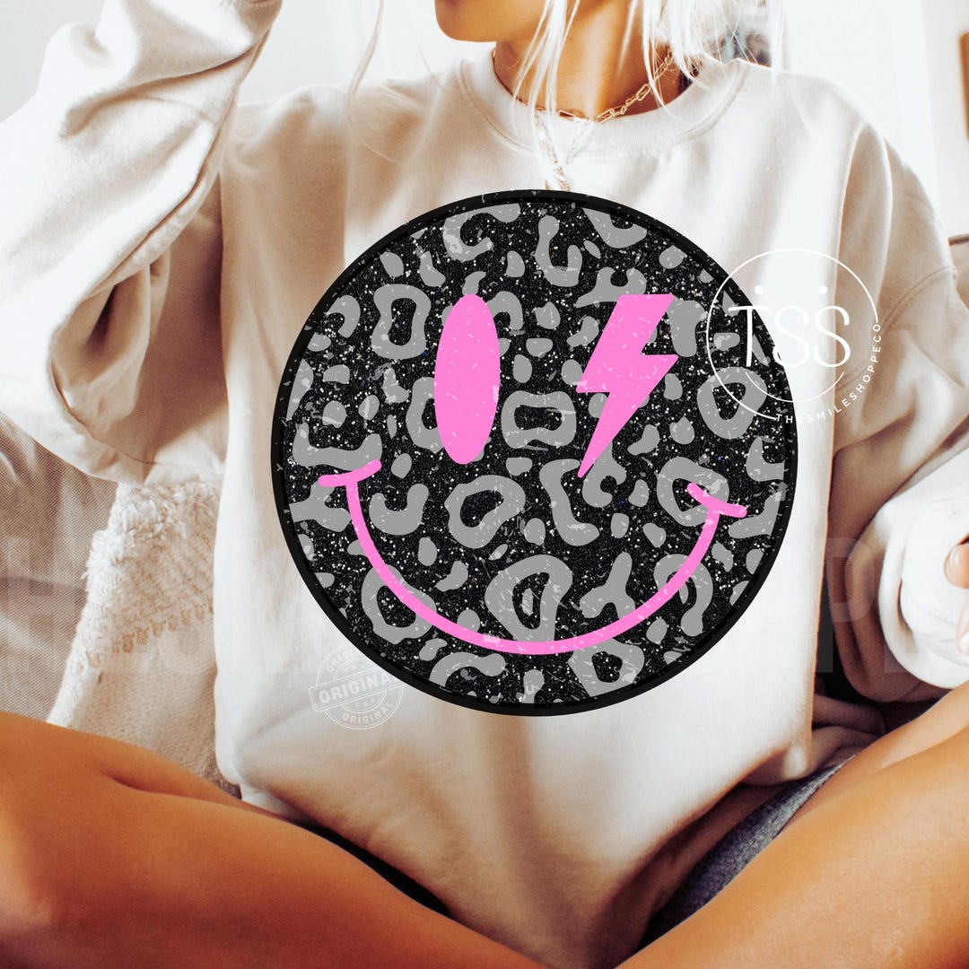 Retro Black Leopard Smile Face Png Sublimation Distressed Shirt Design ...