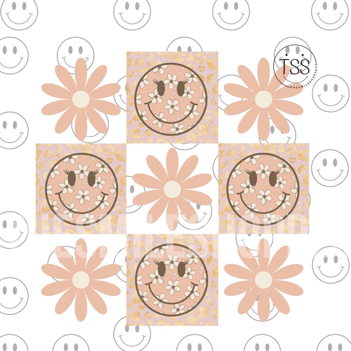 Checkered Smile Face Png Distressed Smile Daisy Png Gold - Etsy
