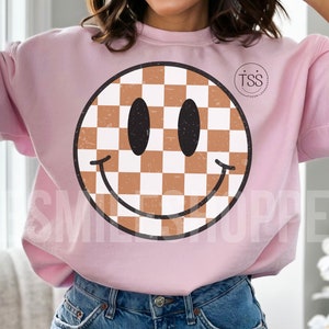 Retro Checkered Smile Face Png Tan Checkers Smile Distressed Smile ...