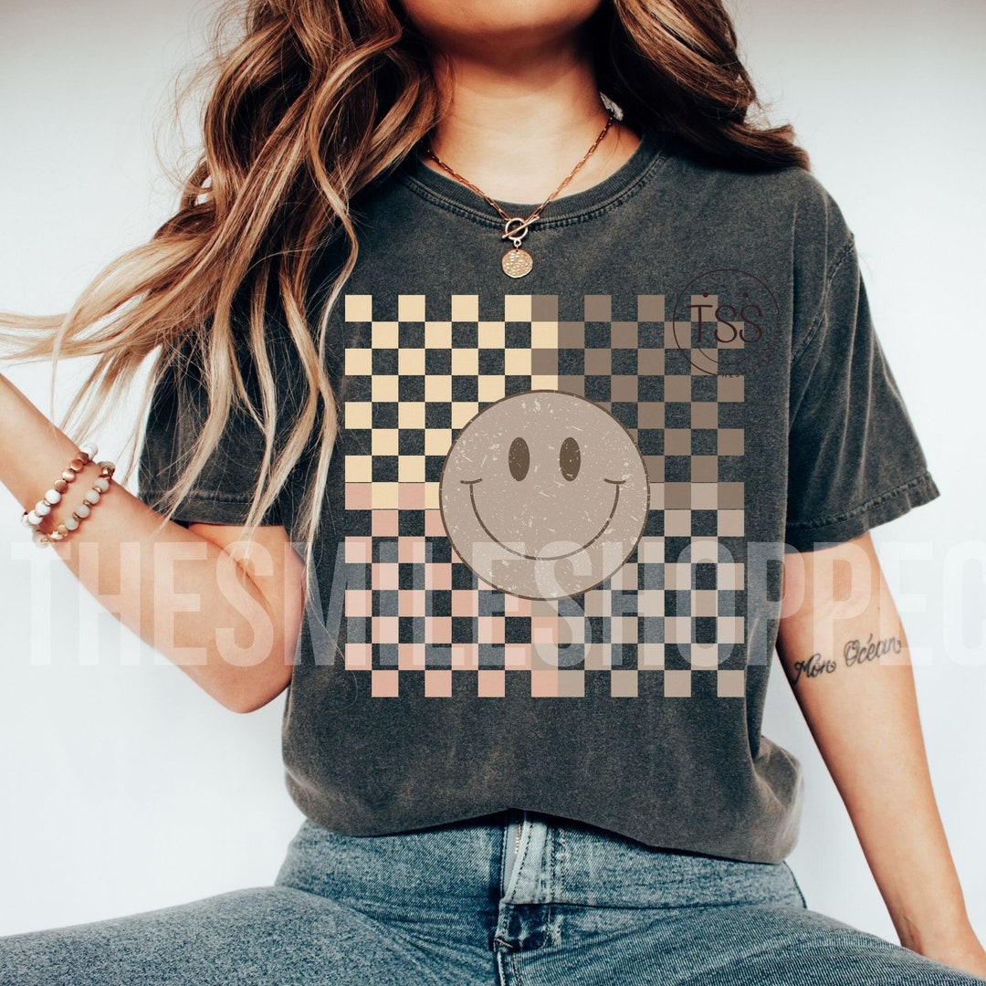 Retro Checkered Smile Face Png Tan Checkers Smile Distressed Smile ...