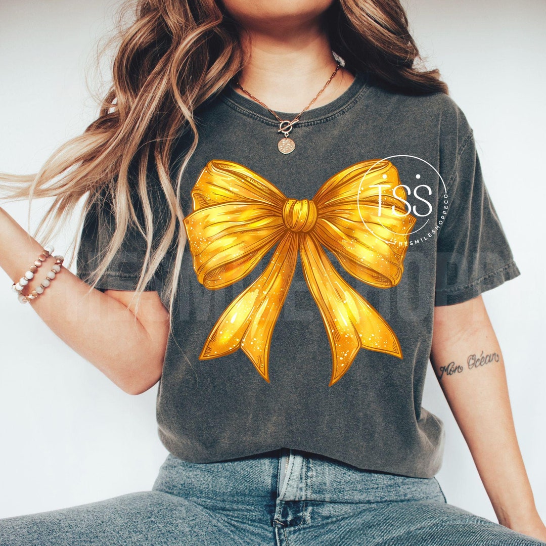Preppy Gold Bows PNG Trendy Bow PNG Faux Glitter PNG Girly Bow Shirt ...