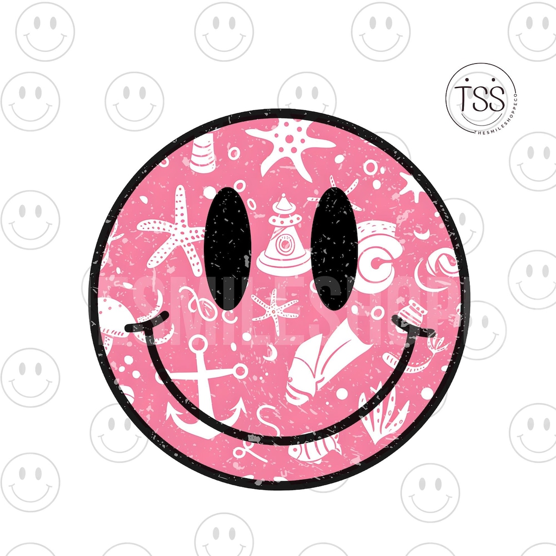 Preppy Ocean Smile Face PNG Distressed Smile Beach Vibes Png Summer Png ...