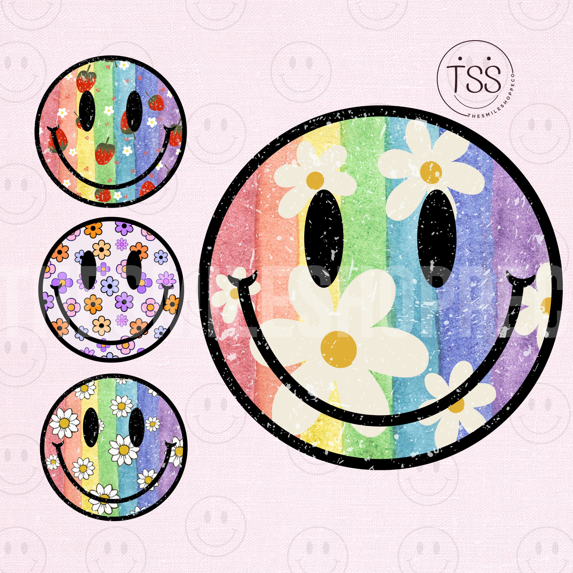 Distressed Smile Bundle Boho Floral Rainbow Png Smile Daisy Preppy ...