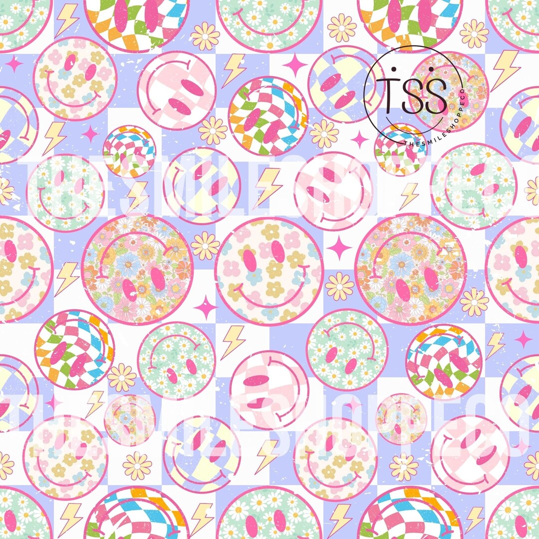 Happy Face Seamless Pattern: Pink Summer Sublimation Print (PNG) - Etsy