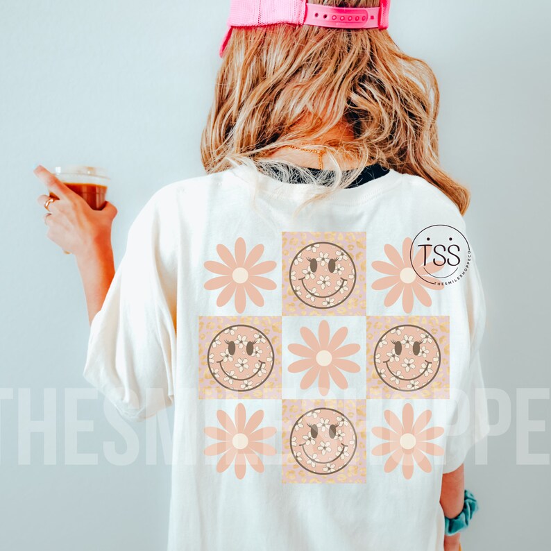 Vintage Boho Smile Png Checkered Smile Face Png Distressed Smile Daisy ...