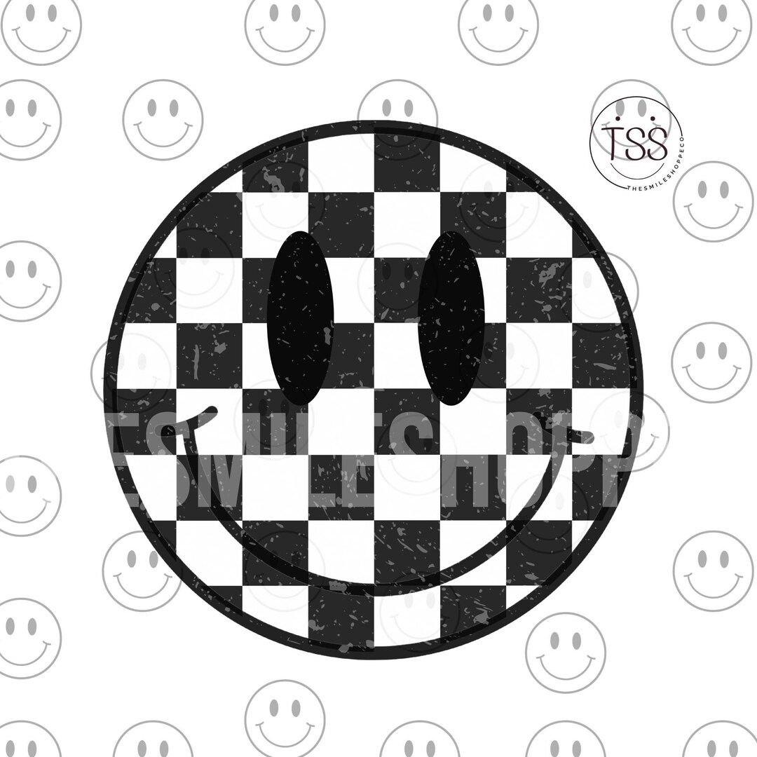 Checkered Smile Face Png Distressed Smile Daisy Png Boho Floral Png ...