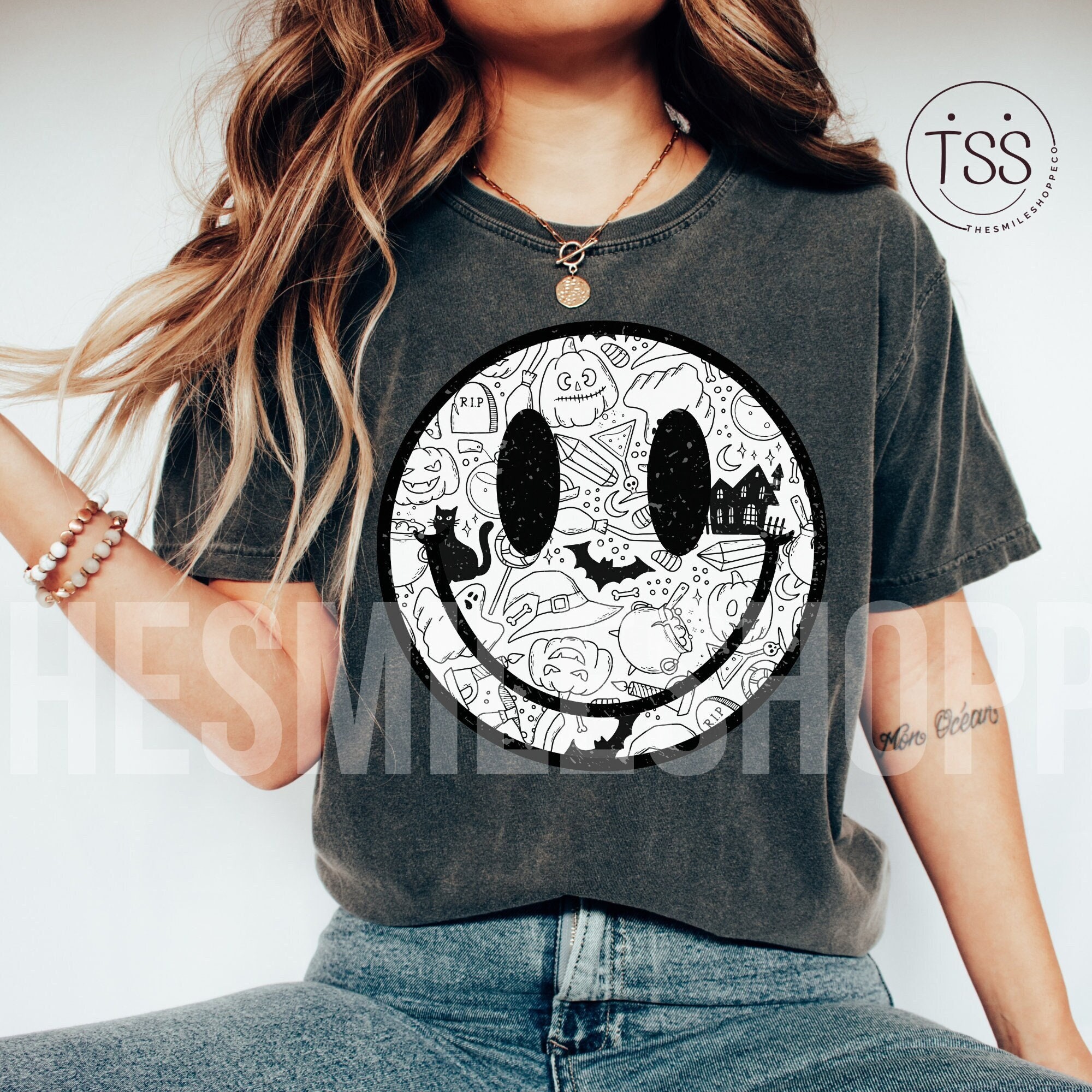 Halloween Smile Face PNG Distressed Smile Black Cat and - Etsy