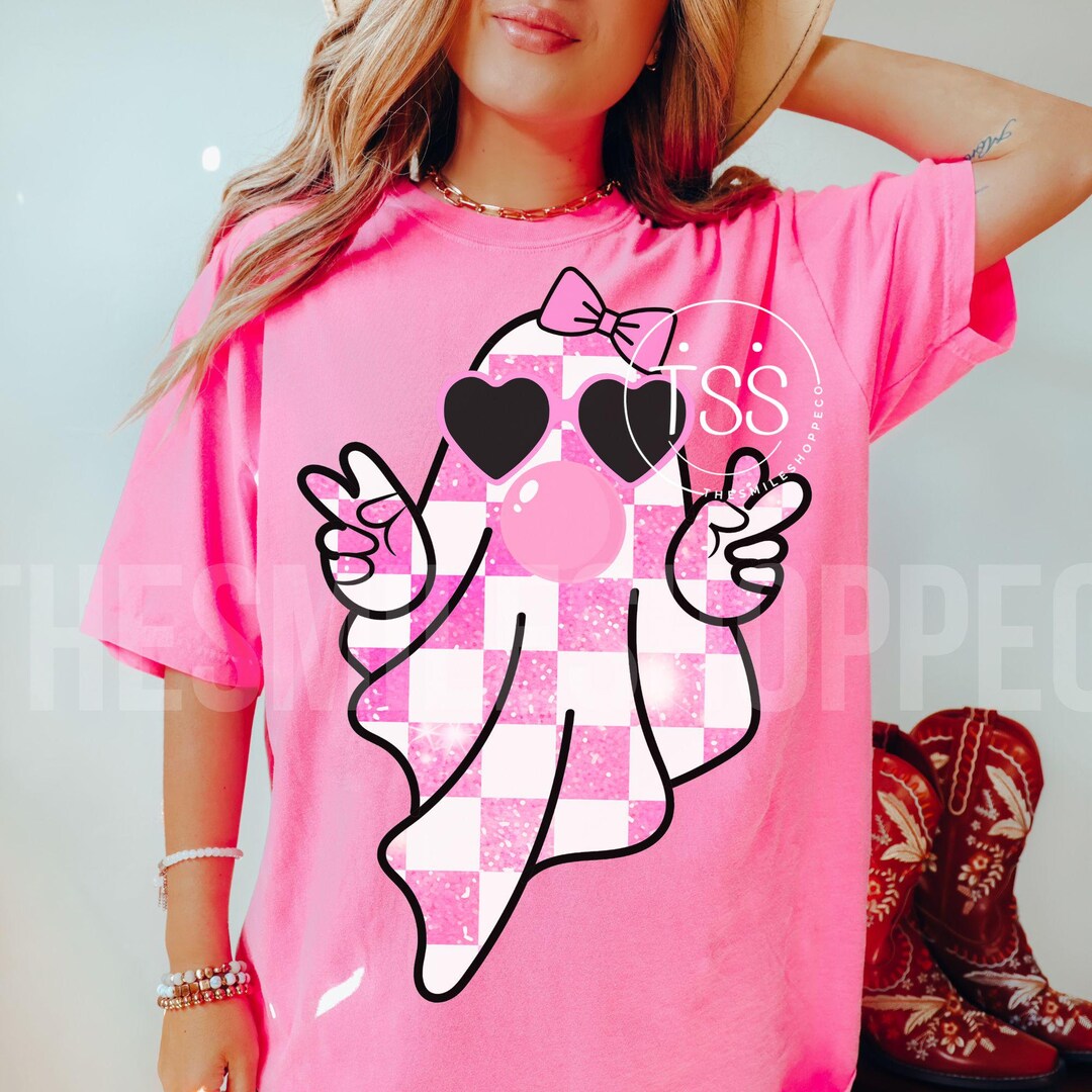 Pink Glitter Checkered Ghost PNG: Retro Fall Sublimation Design (digital Download) - Etsy