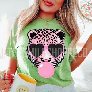 Preppy Leopard Blowing Bubble PNG: Pink Glitter Star Design (digital ...
