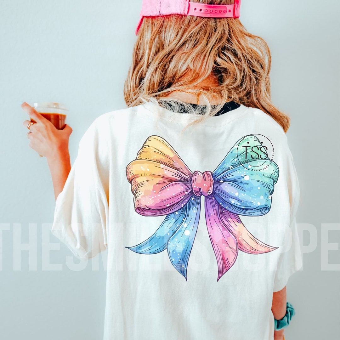 Gradient Color Bows PNG Trendy Bow Faux Glitter PNG Girly Bow Shirt ...