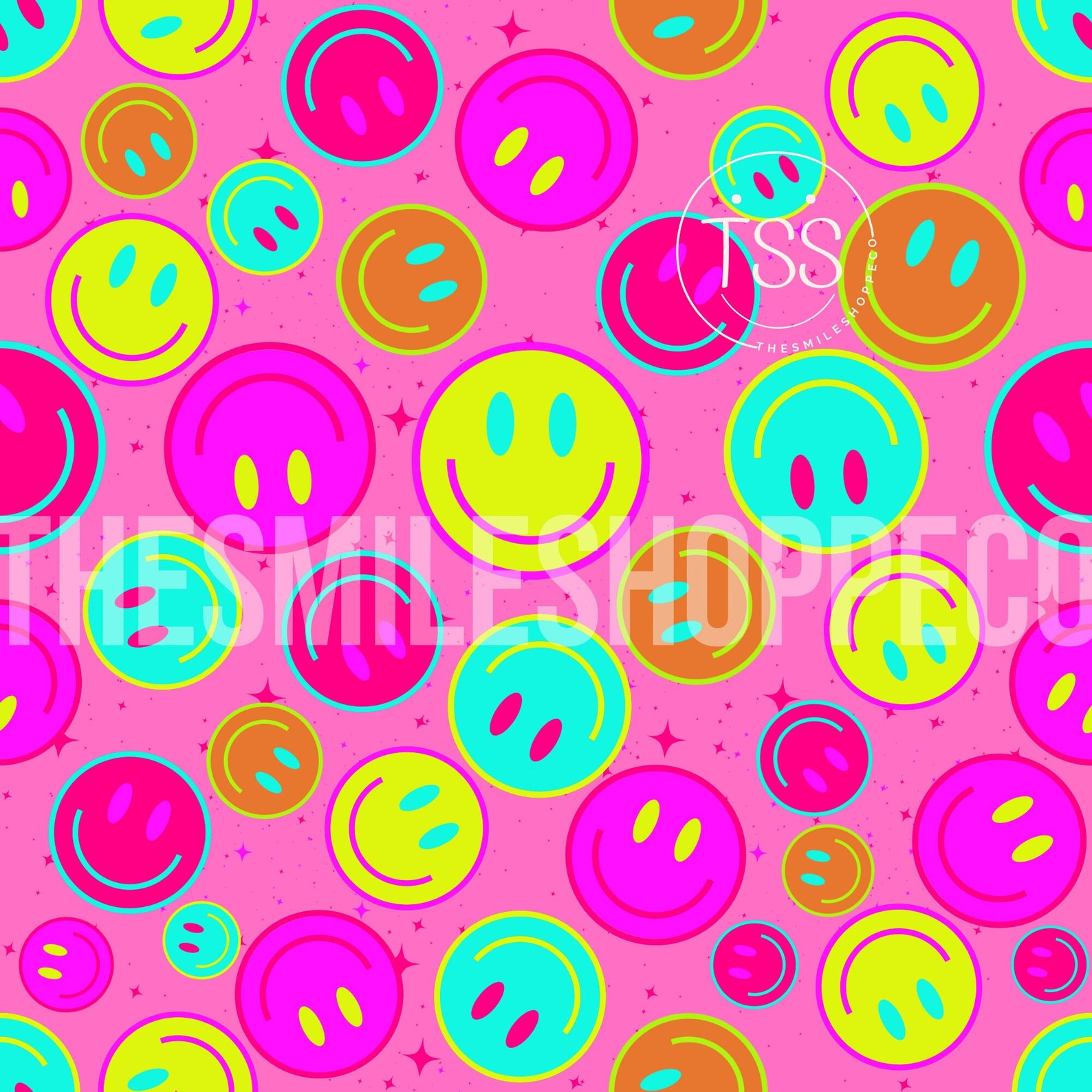 Neon Pink Happy Face Seamless Pattern: Summer Fabric Print (PNG) - Etsy
