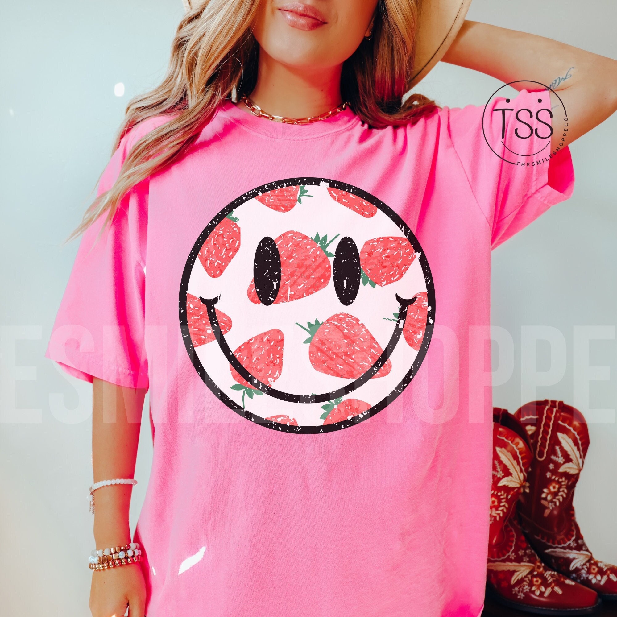 Retro Strawberry PNG Feeling Berry Good Strawberry Smiley Png - Etsy