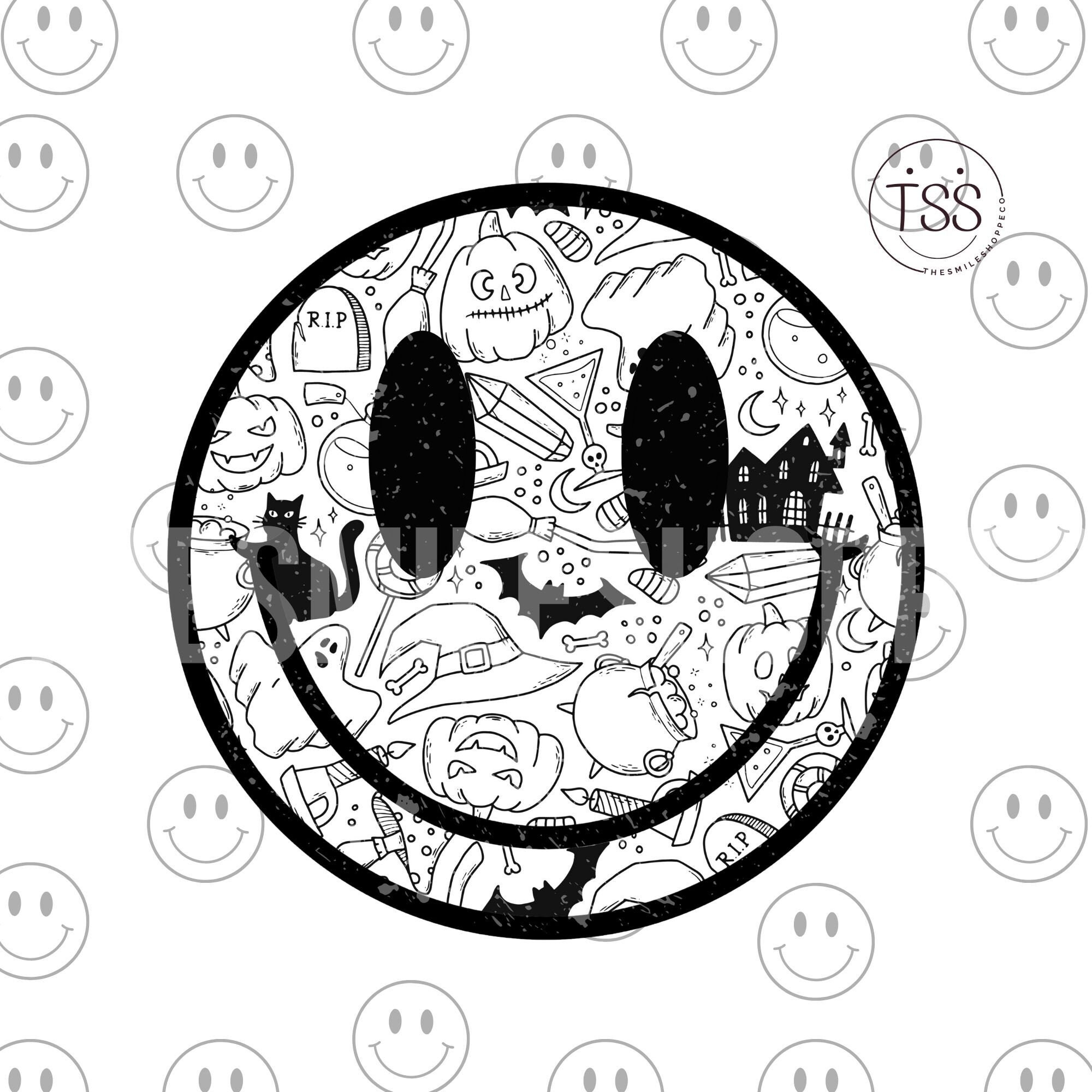 Halloween Smile Face PNG Distressed Smile Black Cat and - Etsy