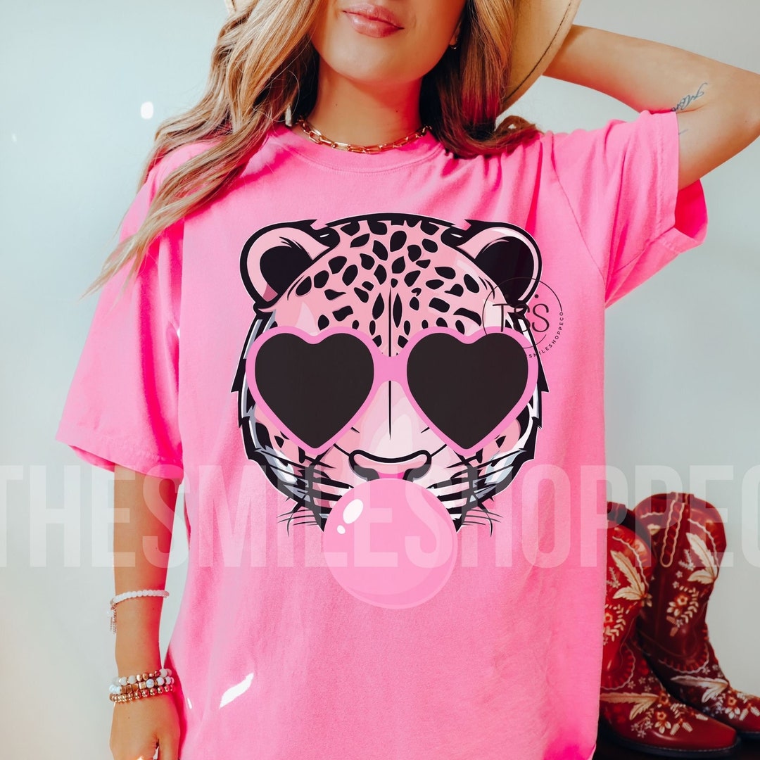 Preppy Leopard Blowing Bubble PNG: Pink Glitter Star Design (digital ...