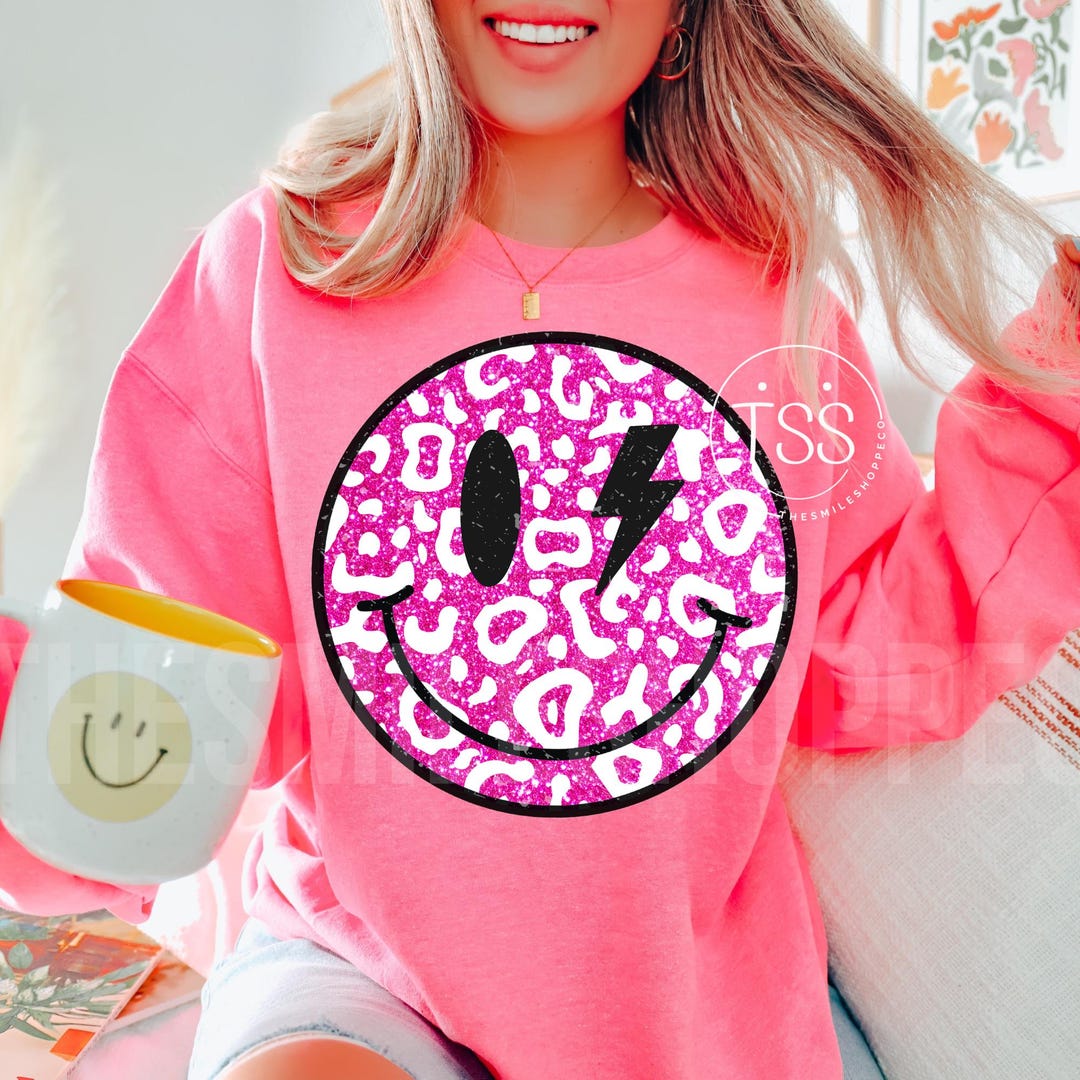 Pink Leopard Smile Face PNG: Distressed Shirt Design (digital File) - Etsy