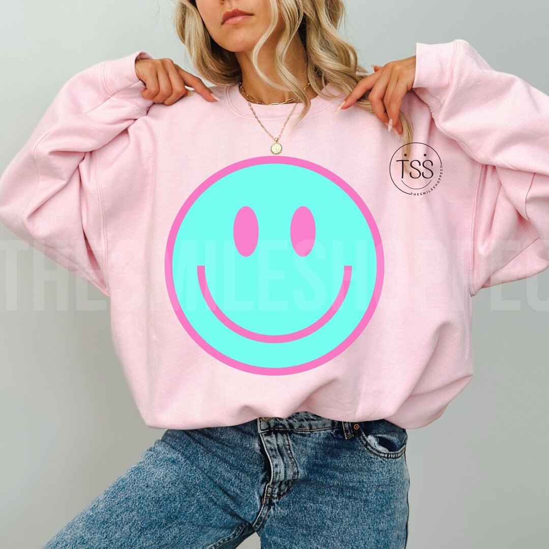 Retro Happy Face Neon Preppy Png Distressed Smile Face PNG Pink Smile ...
