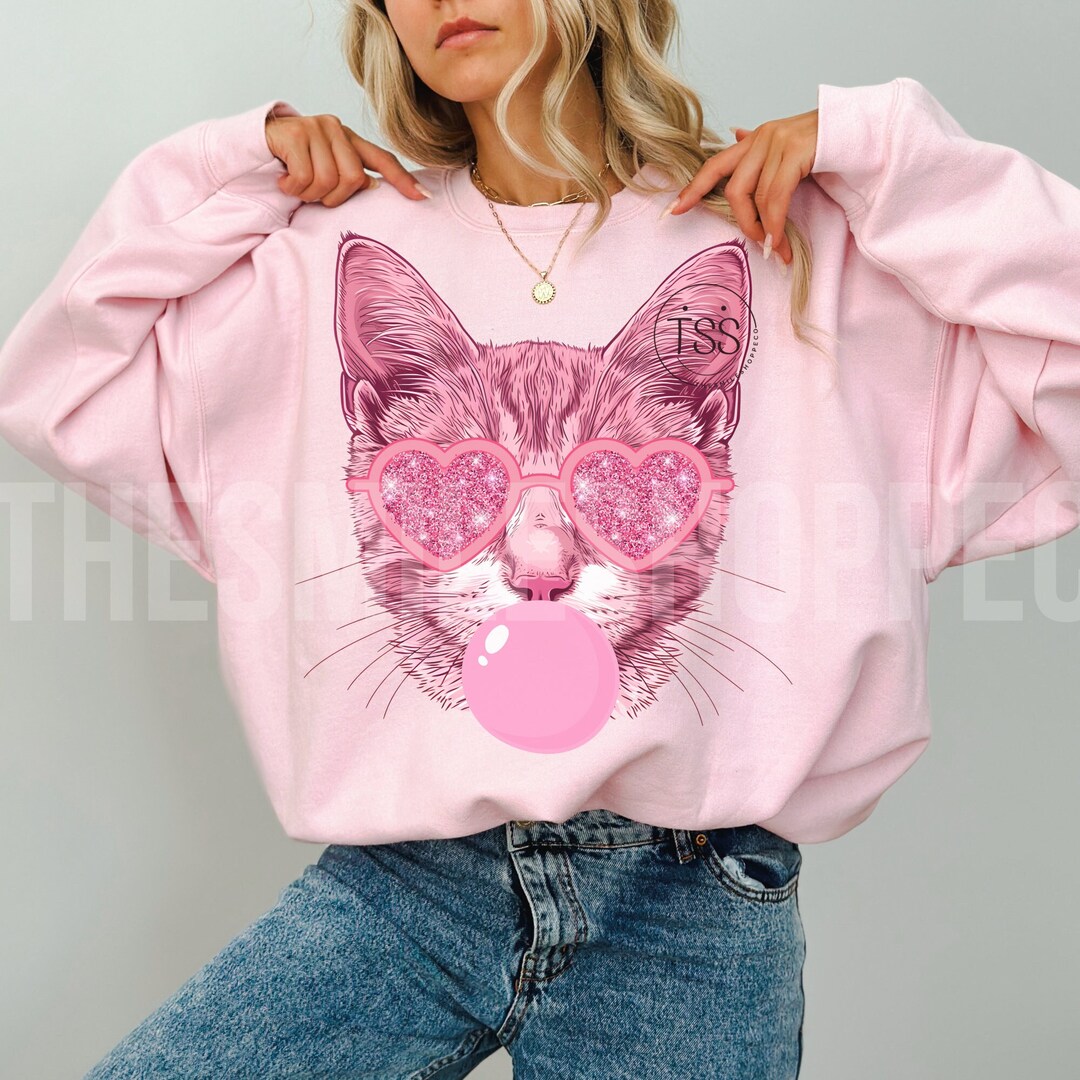Preppy Cat PNG: Pink Glitter Heart, Bubblegum (digital Download) - Etsy