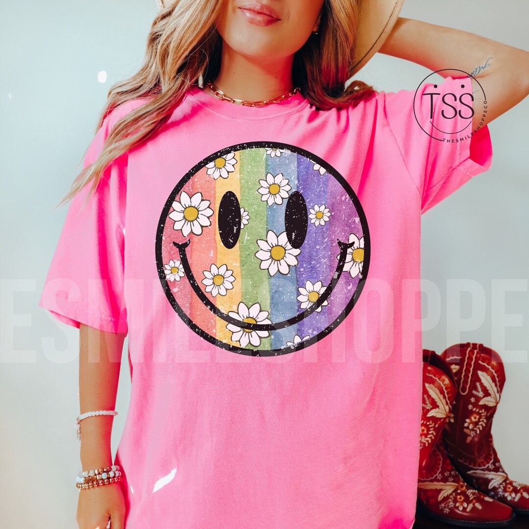 Distressed Smile Boho Floral Rainbow Png Smile Daisy Png Preppy Smile ...