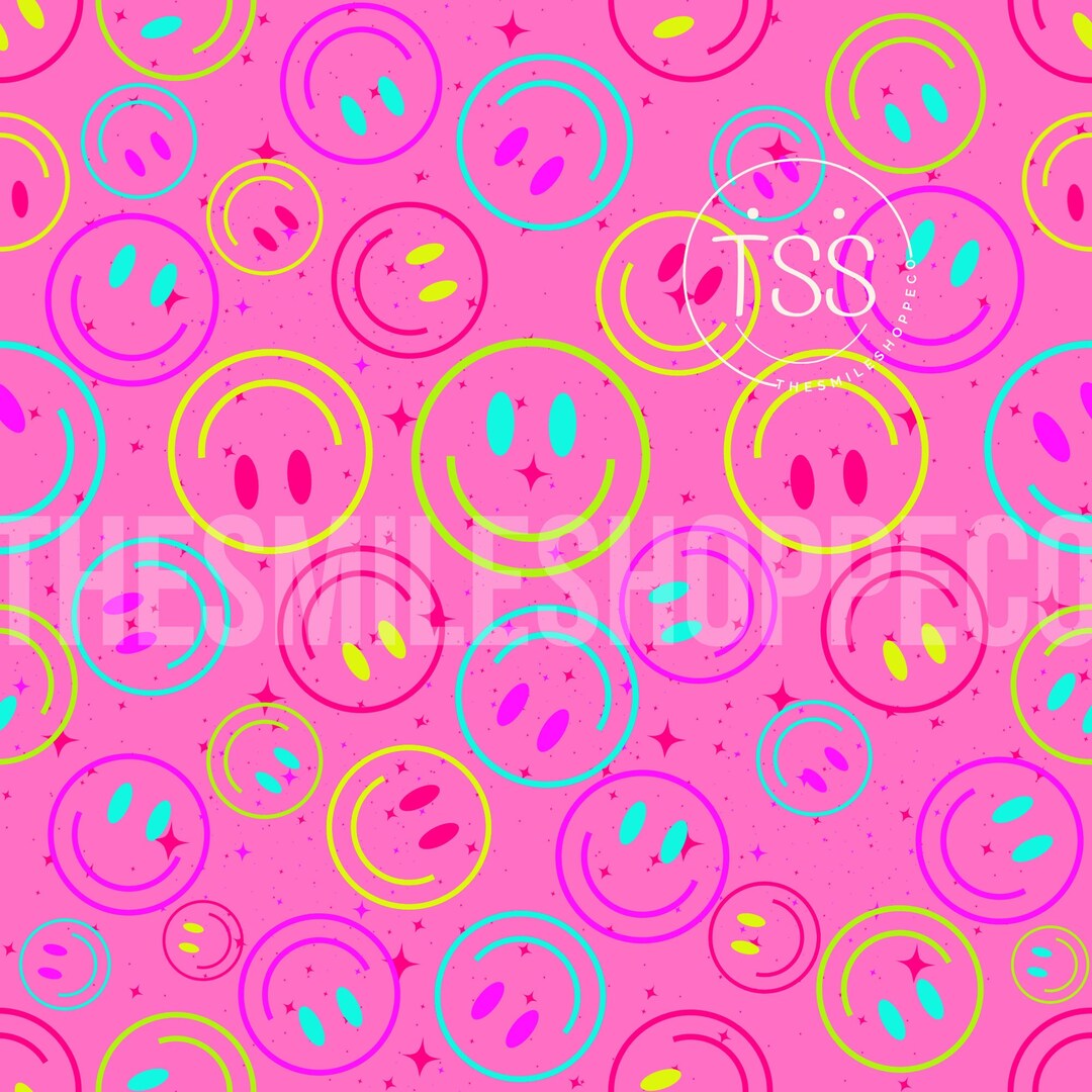 Seamless Happy Face Neon Pink Seamless Pattern Swimwear Swim Safe ...
