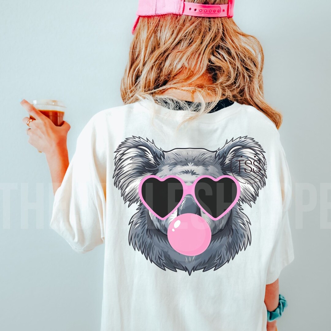 Preppy Koala Bear PNG: Pink Heart Glasses, Bubble Gum (digital Download ...