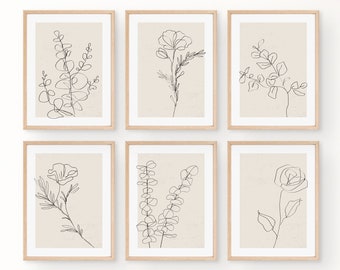 Neutral Flower Wall Art of 3 Prints, Botanical Art, Neutral Botanical ...
