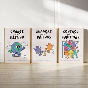 Retro Character Print Emotions Poster Motivational Wall Art Mental ...