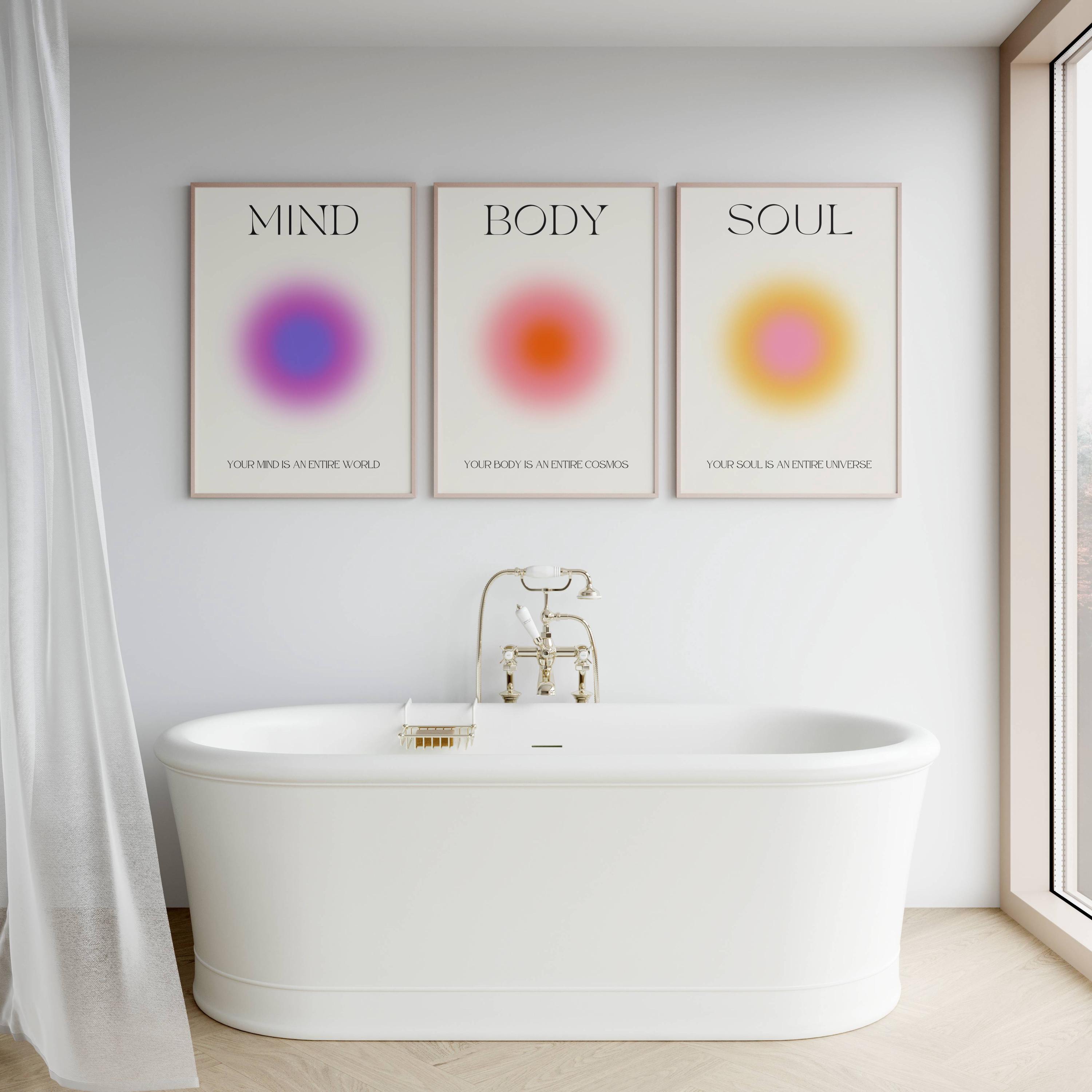 Aura Gradient Art Prints, Mind Body Soul Posters, Set of 3 Wall Decor ...