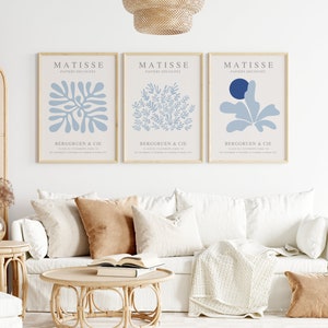 Blue Matisse Print, Set of 3 Prints, Blue Wall Art, Neutral Prints ...