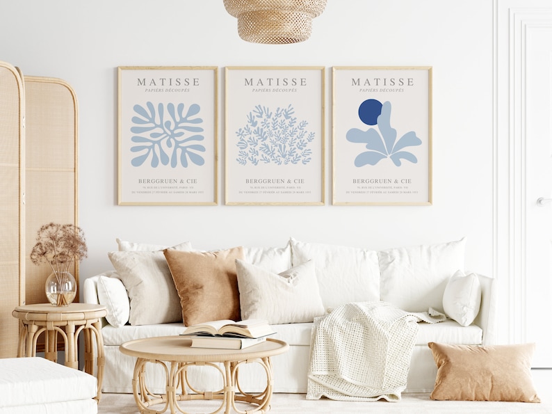Blue Matisse Print Set of 3 Prints Blue Wall Art Neutral - Etsy