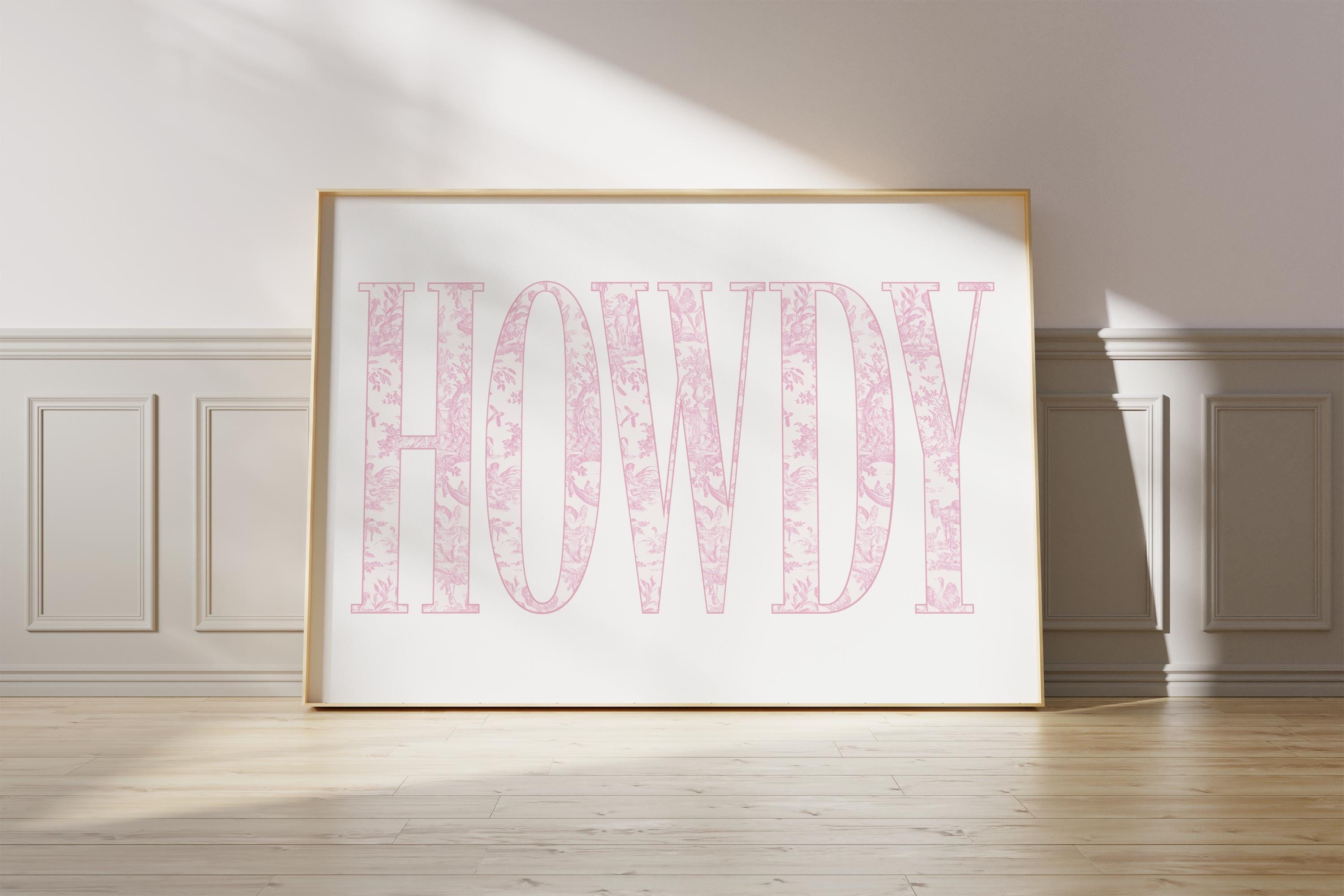 Howdy Typography Art Print Pink Horizontal Poster Grandmillennial Print ...