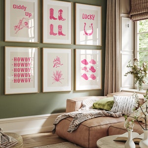 Pink Western Gallery Wall Set Preppy Room Decor Cute Cowgirl Wall Art ...