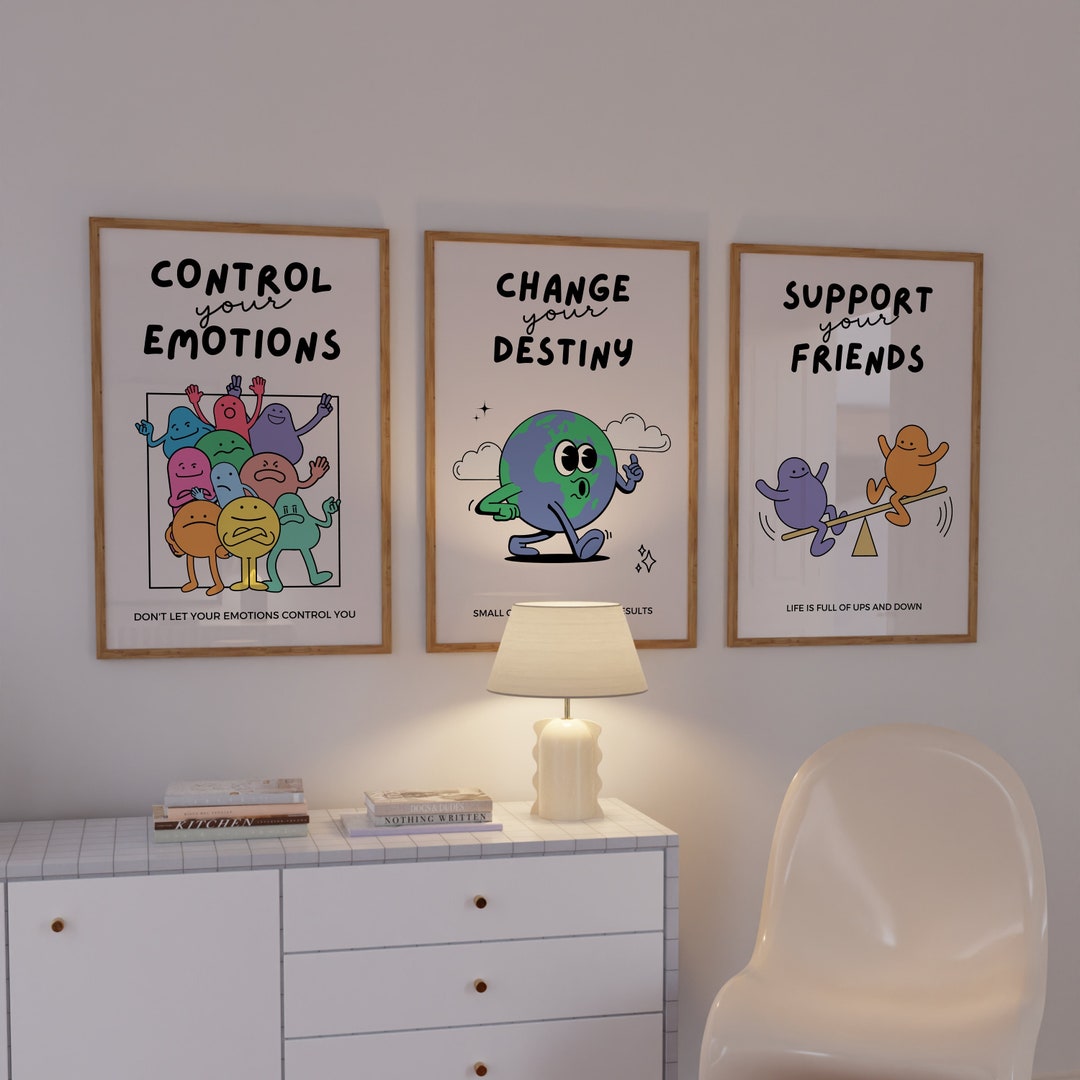 Retro Character Print Emotions Poster Motivational Wall Art Mental ...