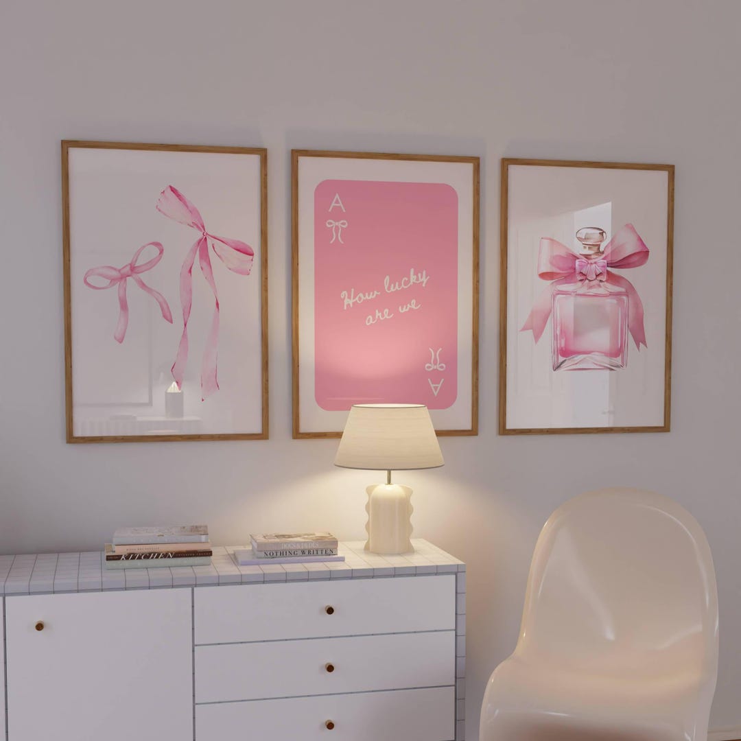 Pink Bows Wall Art Coquette Wall Decor Set of 3 Pink Posters Trendy ...