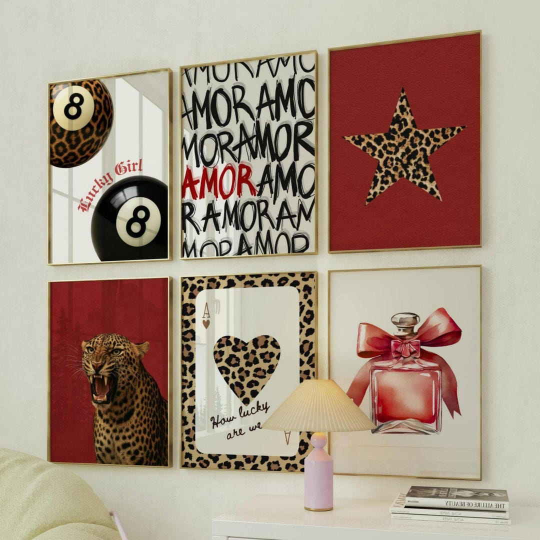 Trendy Red Cheetah Prints Dorm Poster Set Red Fashion Wall Art ...