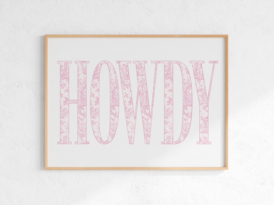 Howdy Typography Art Print Pink Horizontal Poster Grandmillennial Print ...
