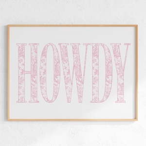 Howdy Typography Art Print Pink Horizontal Poster Grandmillennial Print ...