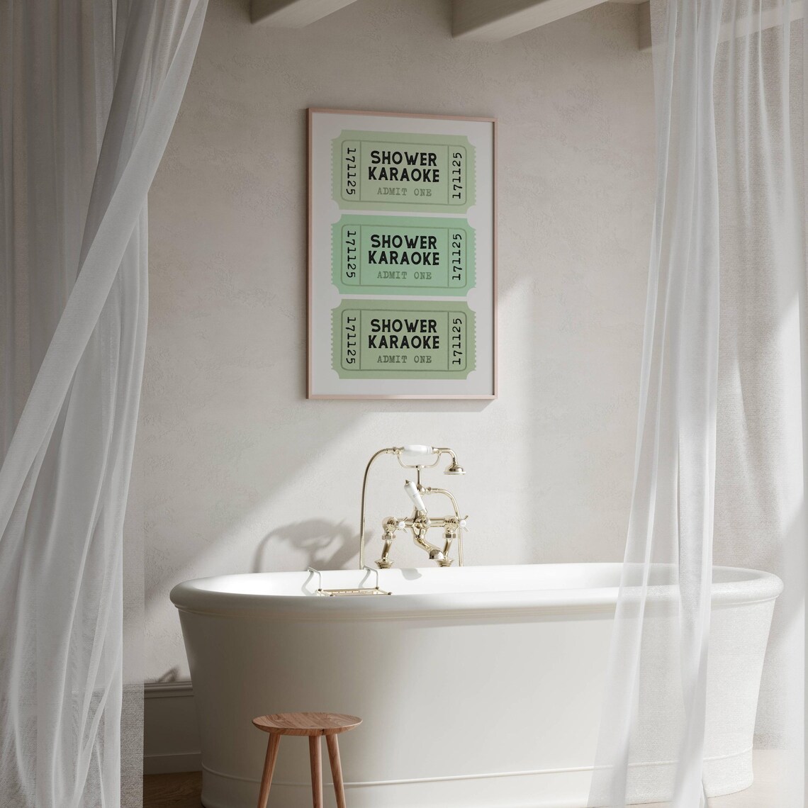 Shower Karaoke Print Funny Bathroom Poster Retro Ticket Print Sage ...